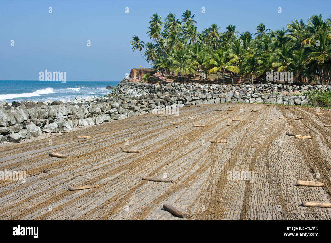 Fishing Nets Drying in the Sun on the Beach in Varkala South India ...
