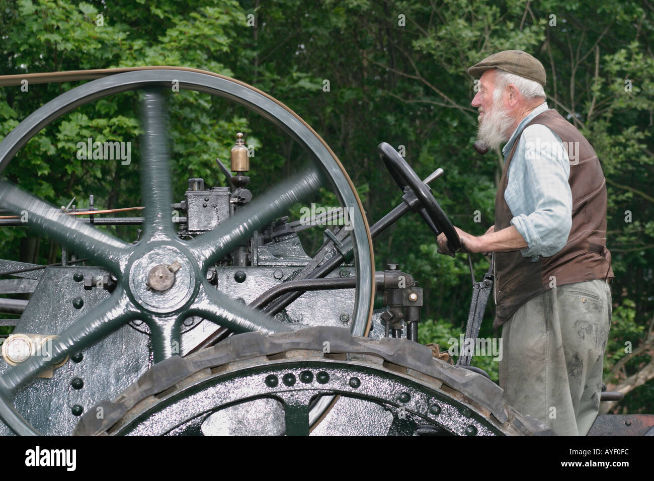 Elderly man running a traction engine Stock Photo - Alamy