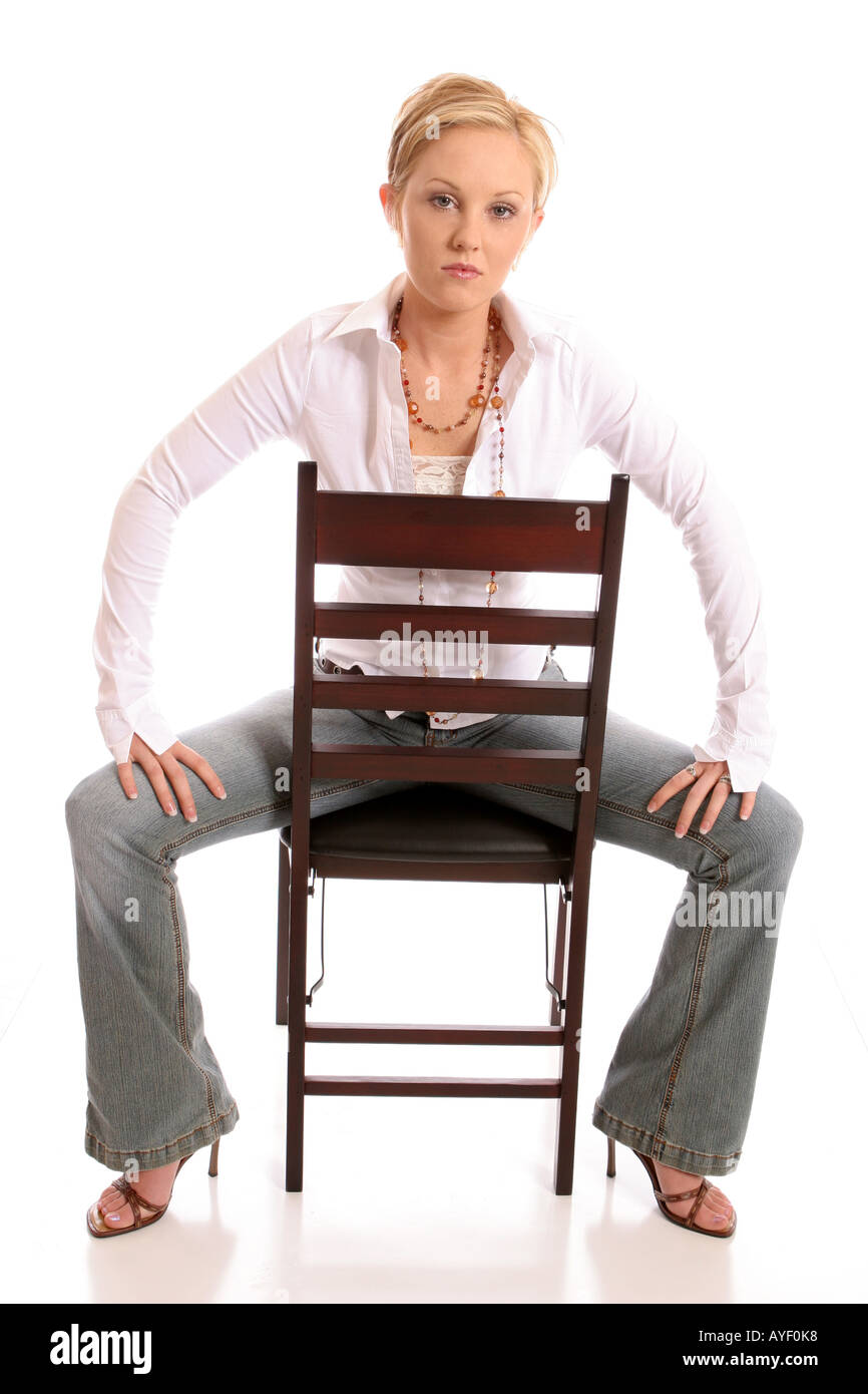 Blond in chair one Stock Photo - Alamy