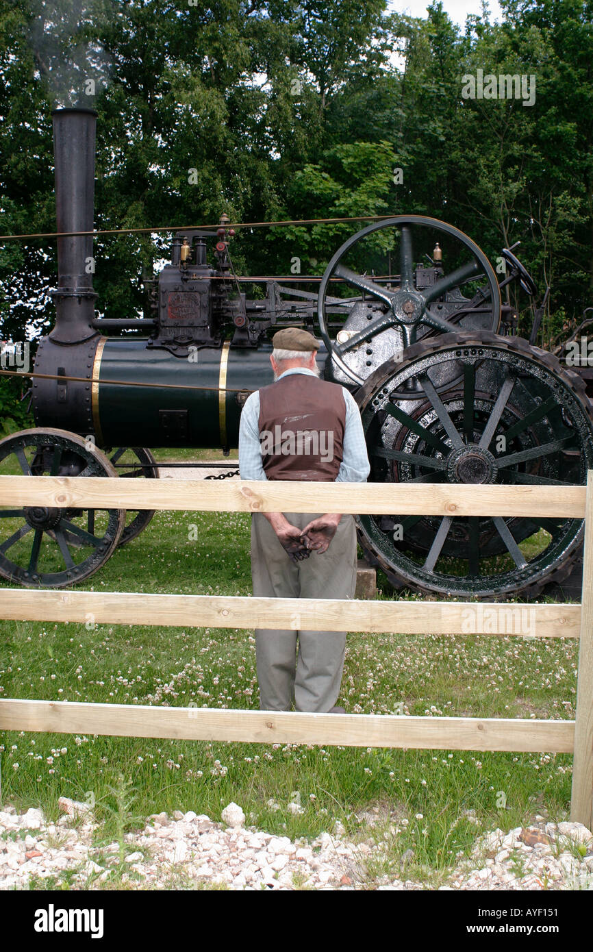 Elderly man with beard and flat cap running a traction engine Stock ...