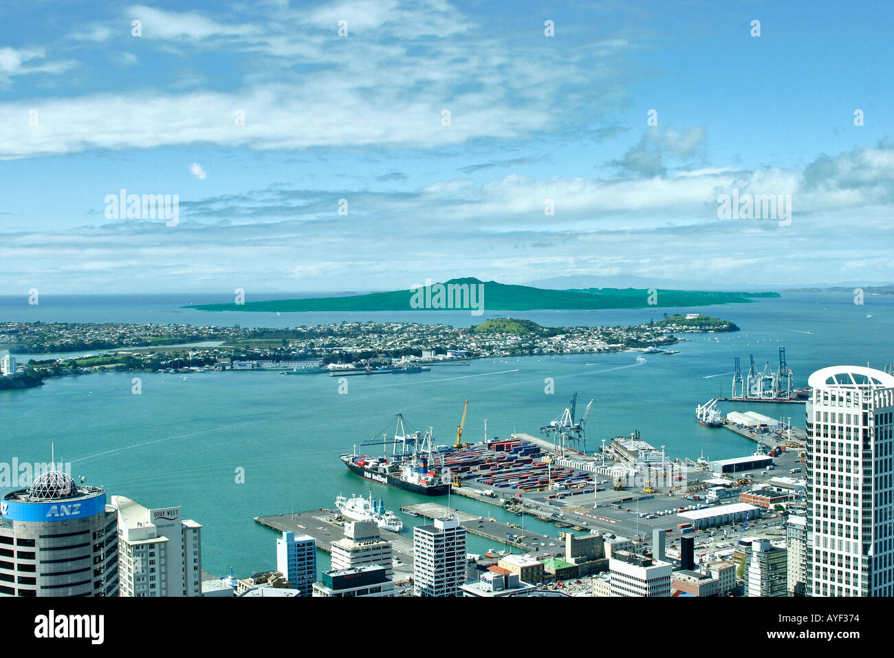rangitoto island viewed from sky tower auckland nz Stock Photo - Alamy