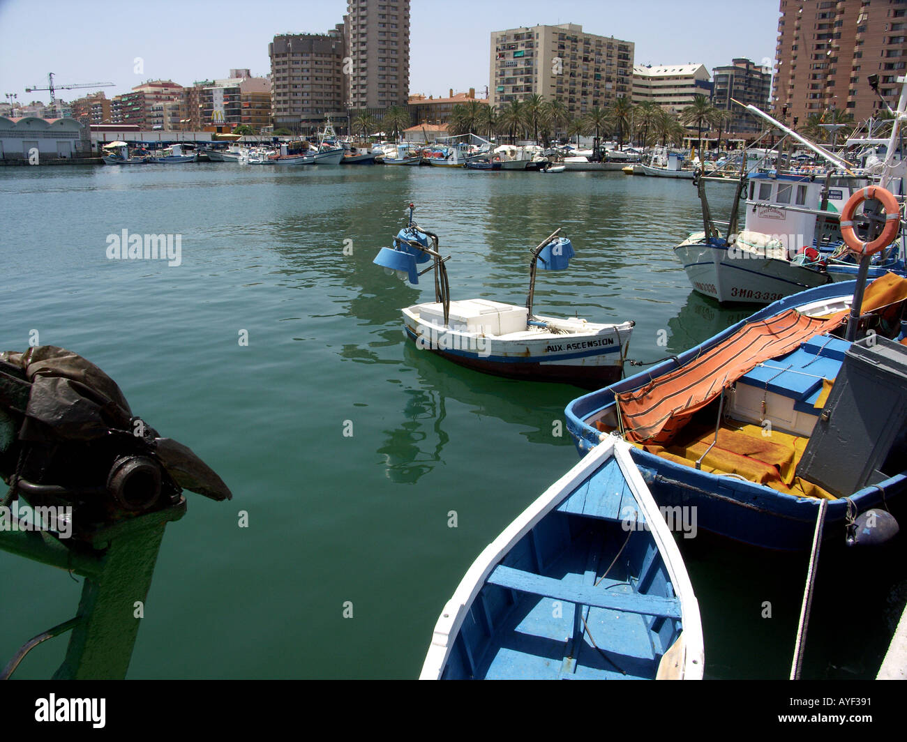Traditional wooden fishing boats, Puerto Deportivo de Fuengirola ...