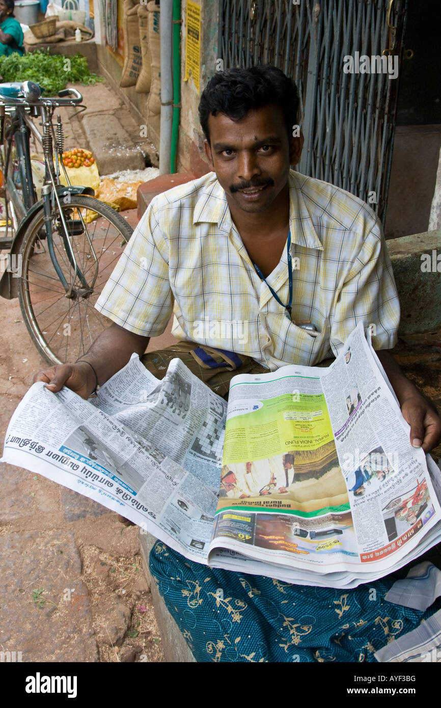 Indian Man Reading a Newspaper in Madurai South India Stock Photo - Alamy