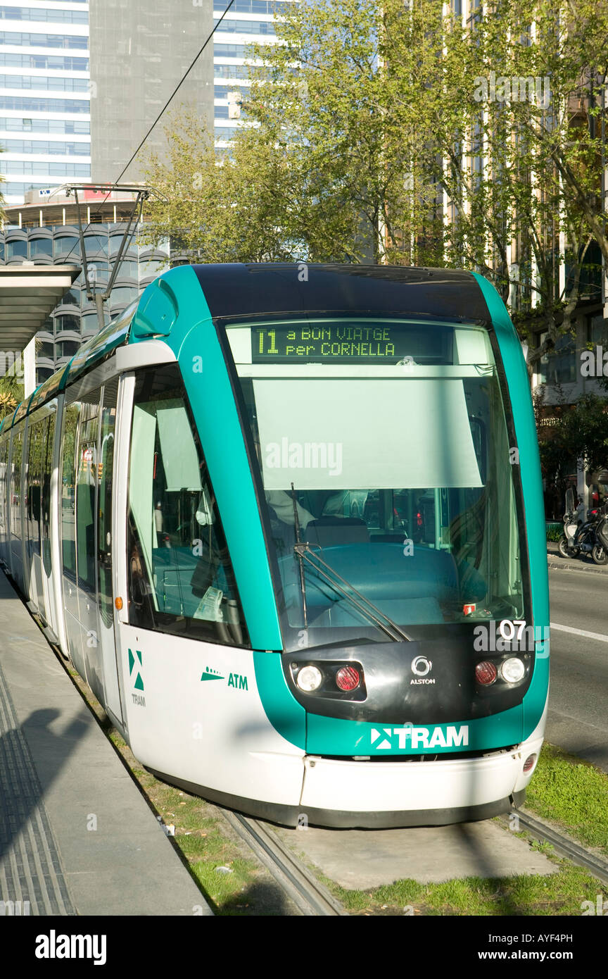 Barcelona tram running through the city Stock Photo - Alamy