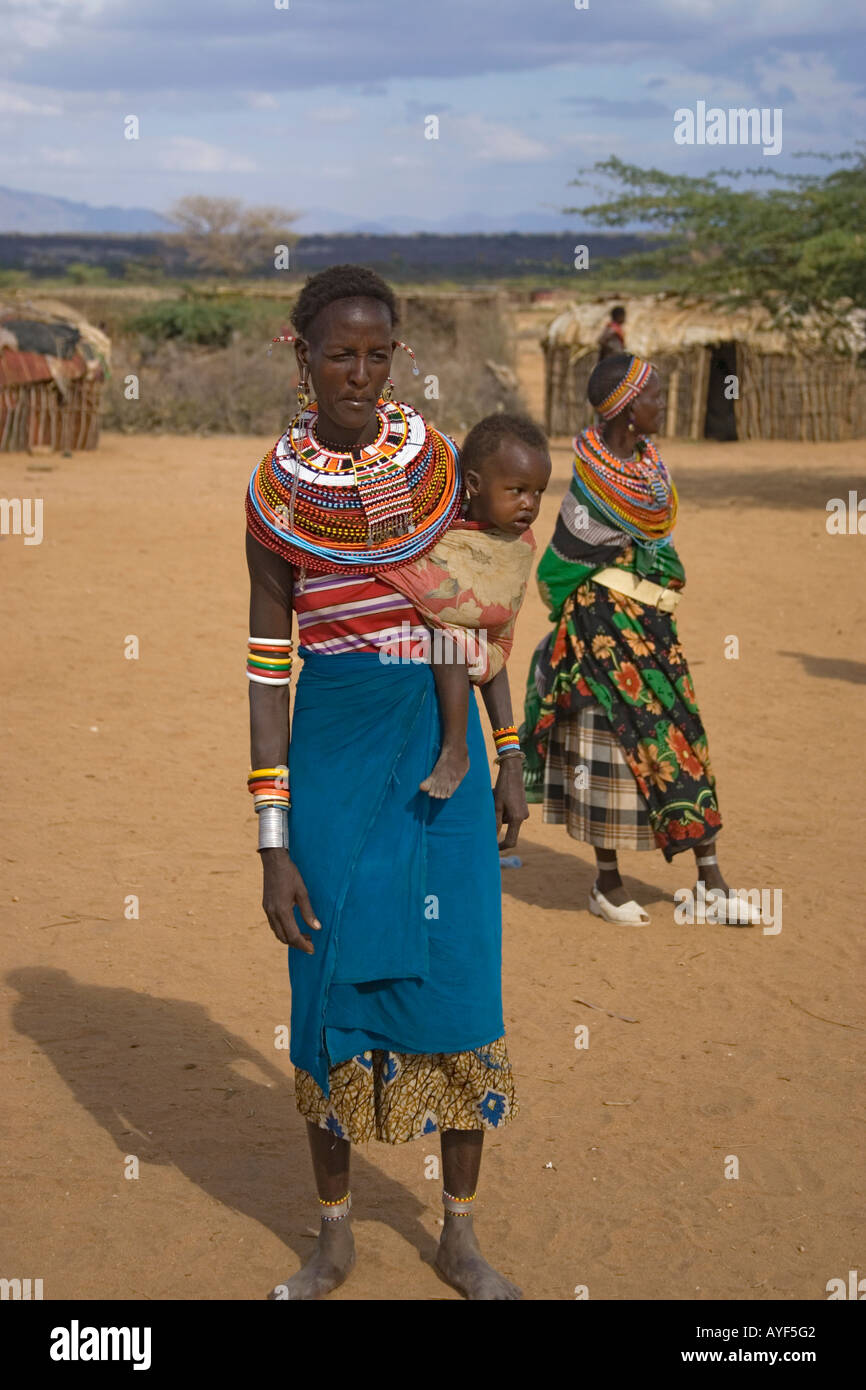 Samburu in traditional dress Samburu village Northern Kenya Stock Photo ...
