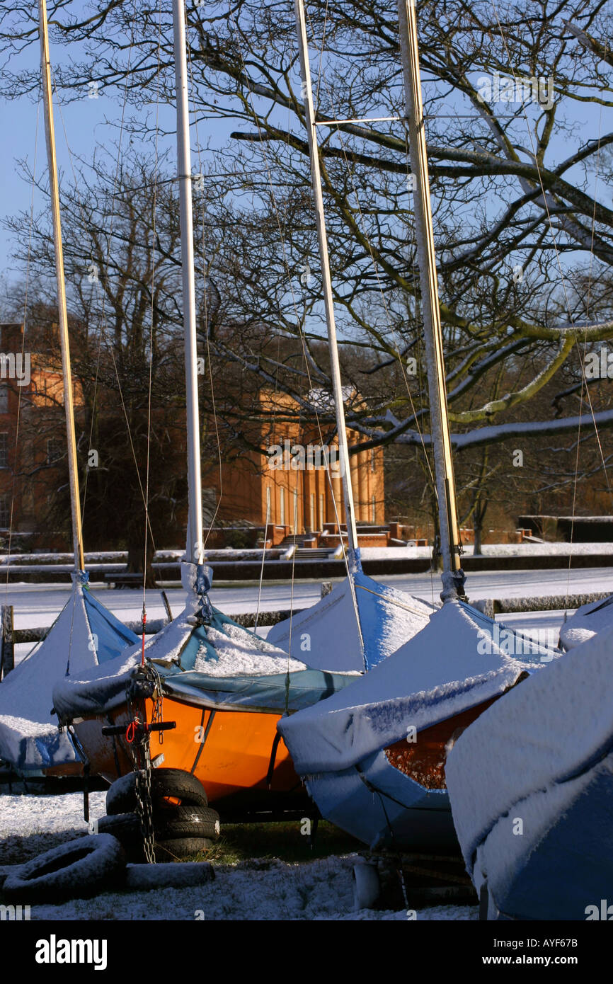 Sailing Dinghis in winter Himley Hall Dudley England Stock Photo - Alamy