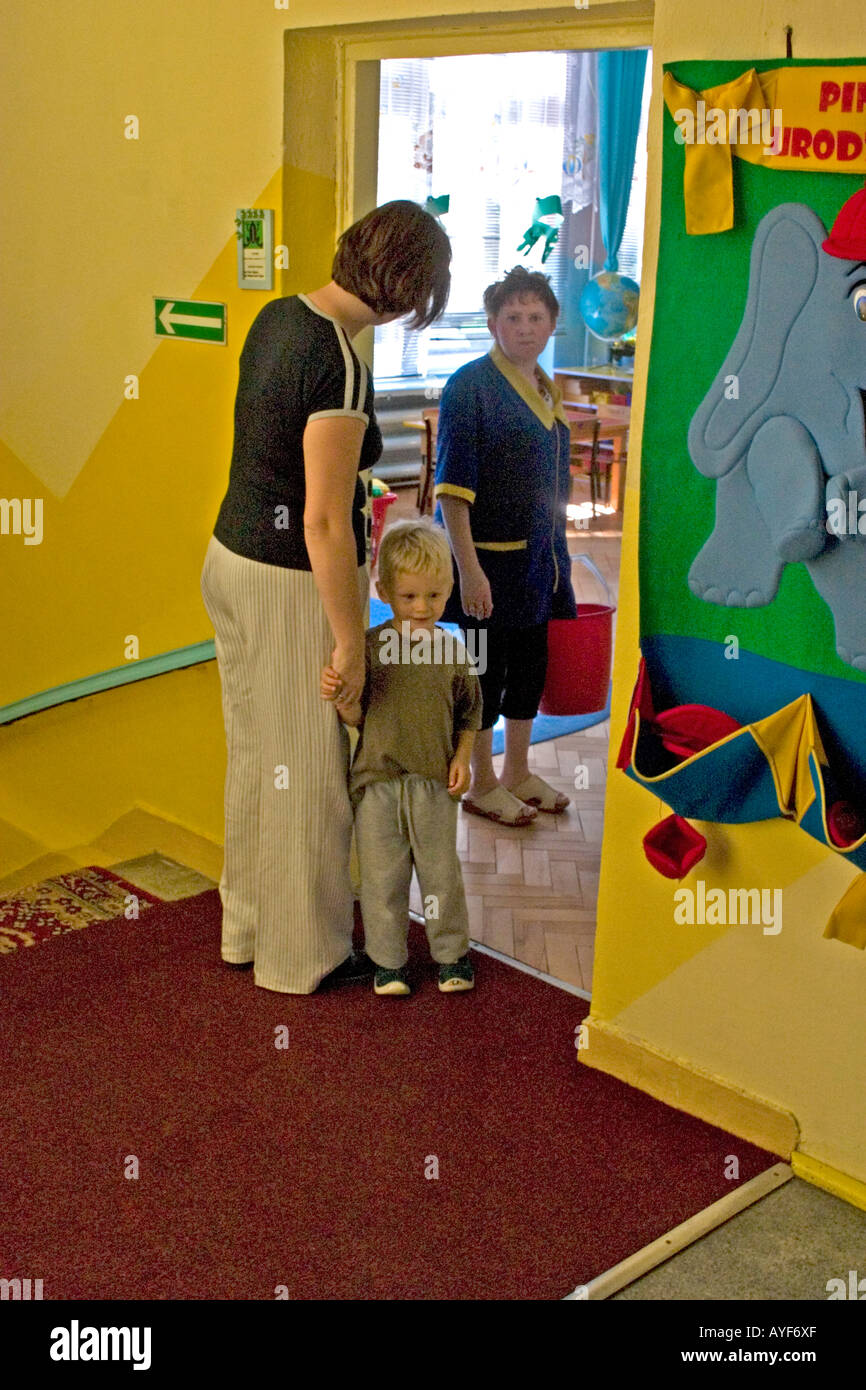 Mom Picking Up Son At Polish School Ages 27 And 3 Rainbow Preschool Teczowe Przedszkole Lodz