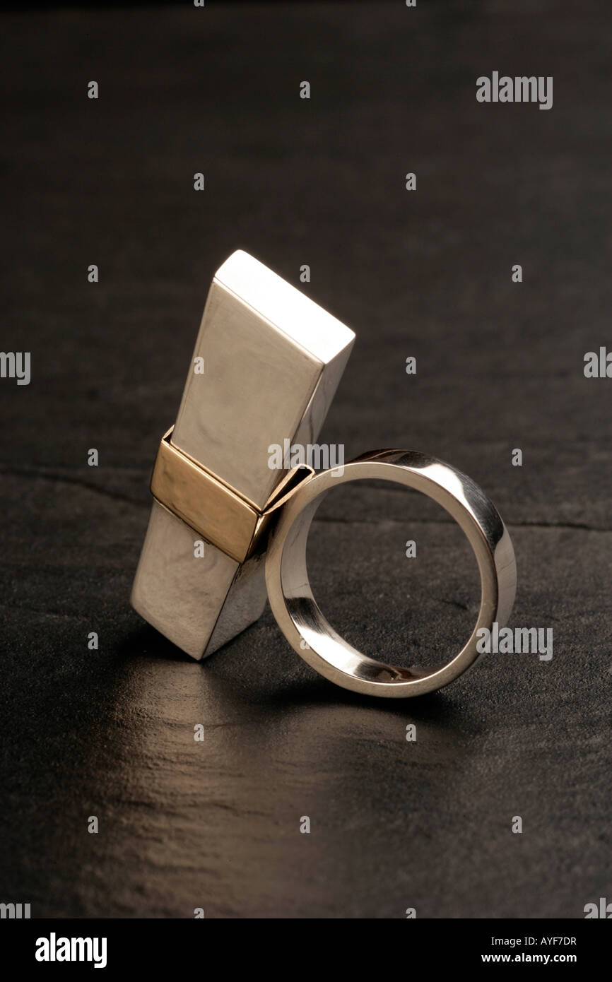 silver jewelery semi precious ring band wedding gold memory stick ...