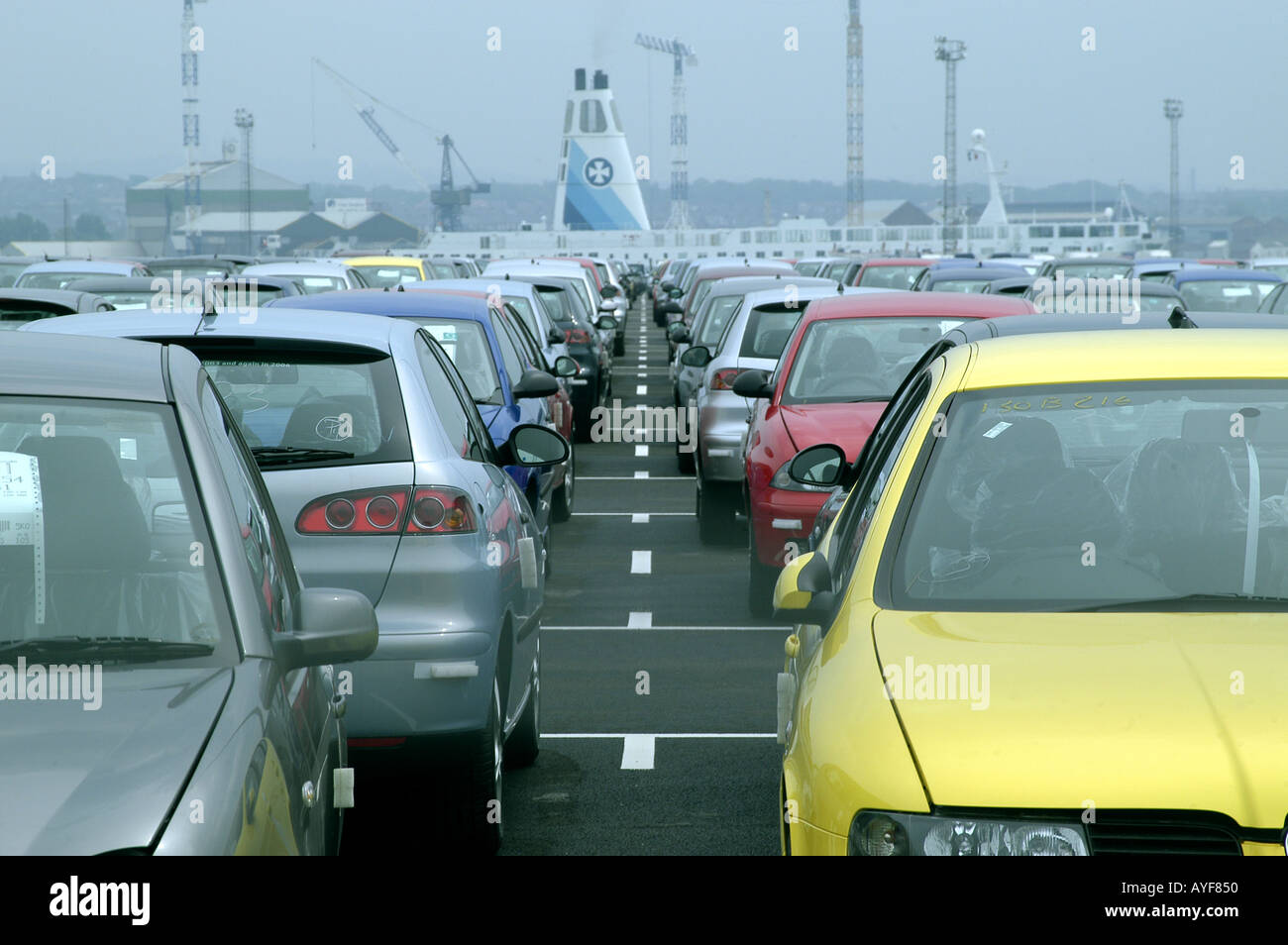 Brand new cars fresh from the ship parked in North Shields Newcastle ...