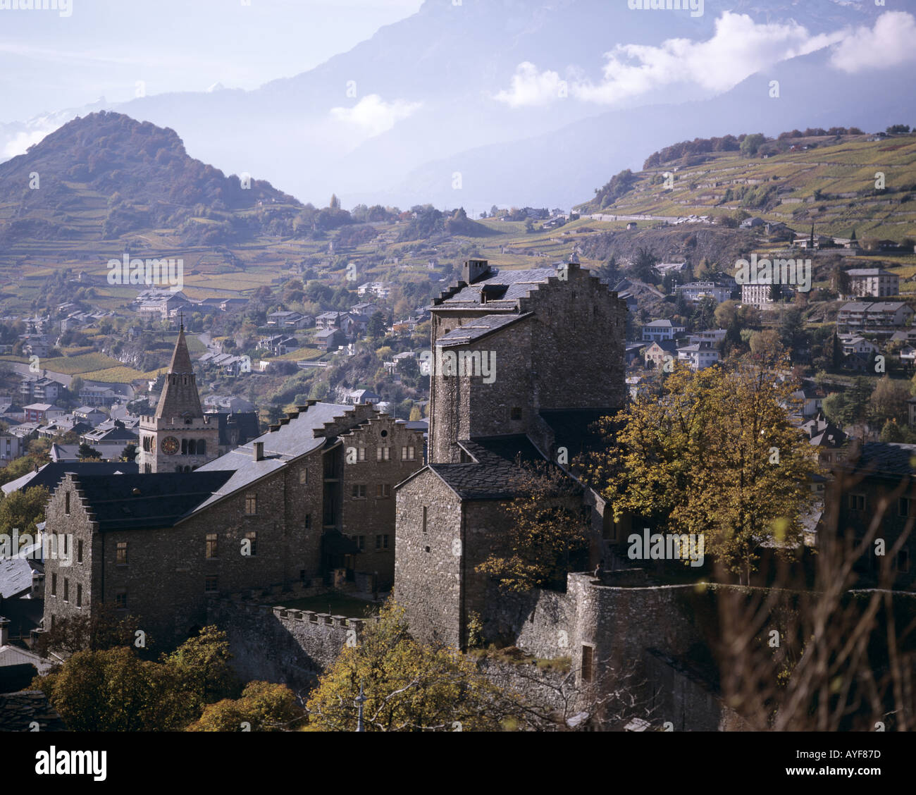 The Cantonal Archaeology Museum and the old town of Sion nestle below ...