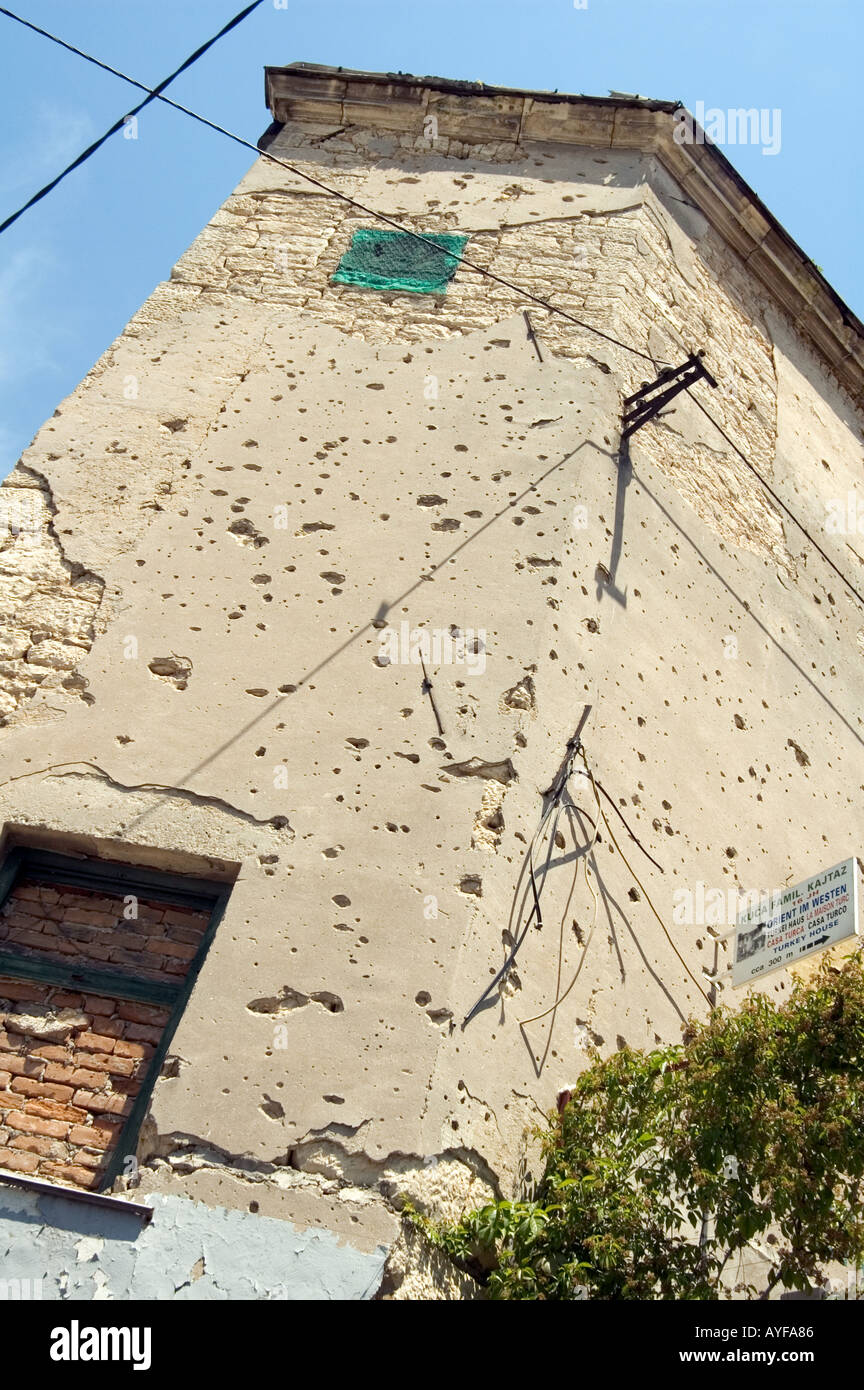 Bullet holes in a building in Mostar, Bosnia Herzegovina Stock Photo ...