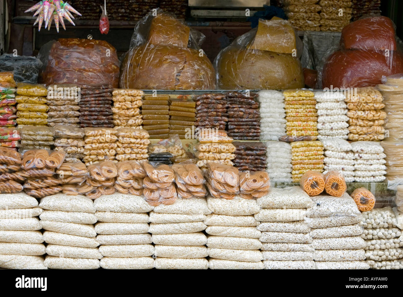 Indian sweets stacked in a shop front in the Southern Indian state of ...