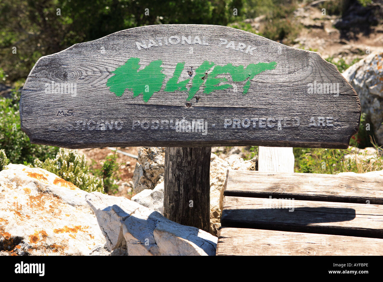 Wooden sign Mljet National Park, the protected area Stock Photo - Alamy