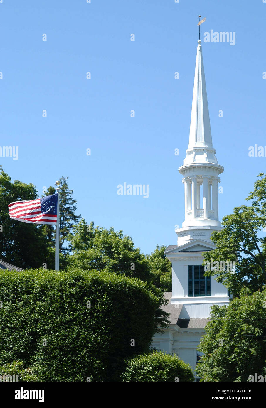 Church steeple and american flag hi-res stock photography and images ...