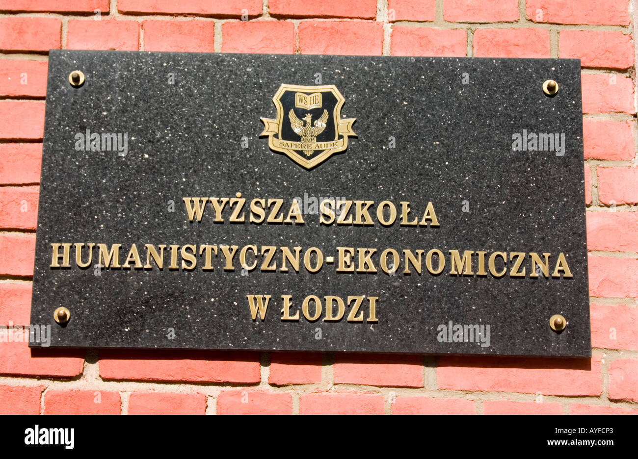 Sign for The Academy of Humanities and Economics. Lodz Central Poland ...