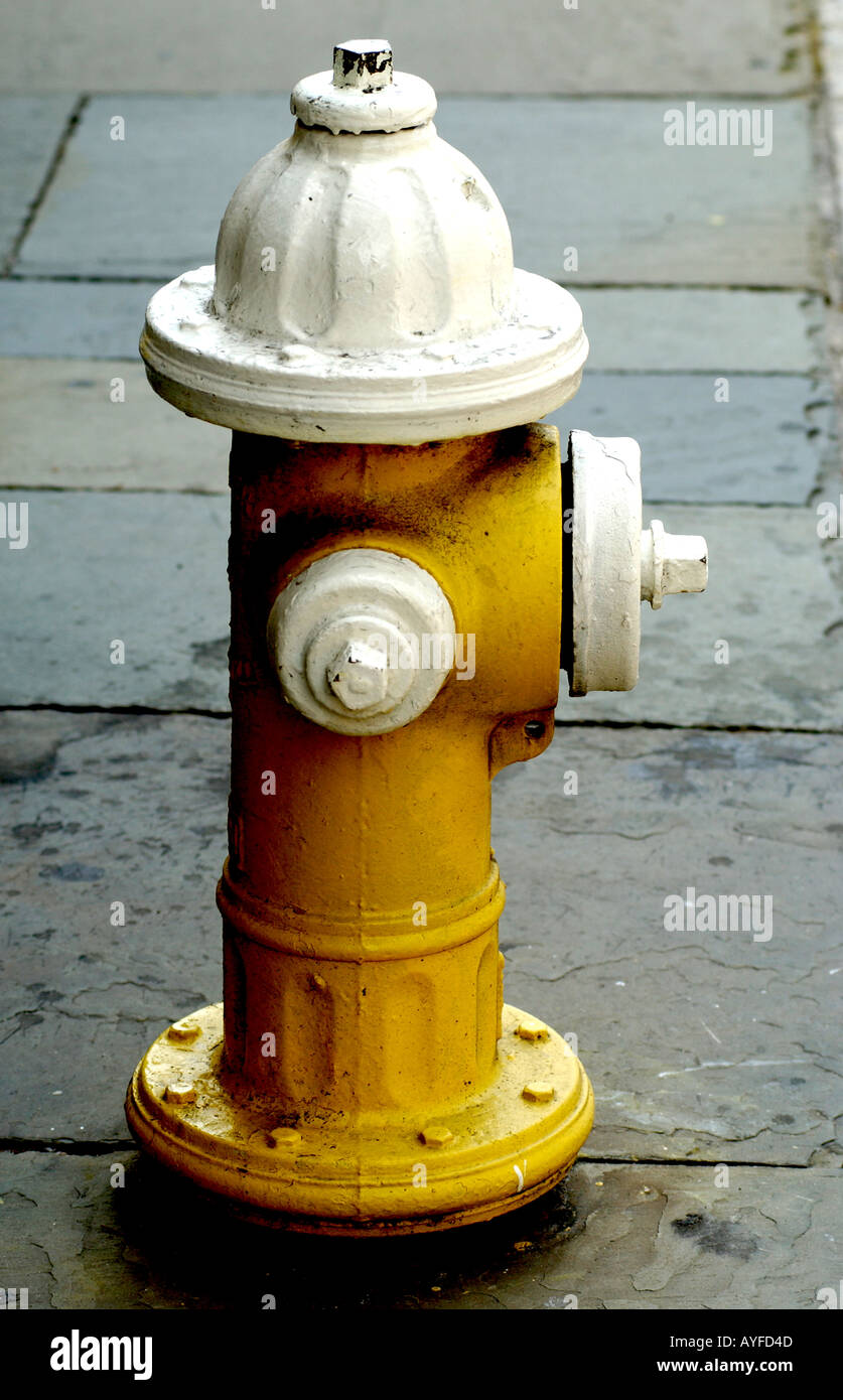 brightly painted yellow fire hydrant along a city street Stock Photo ...