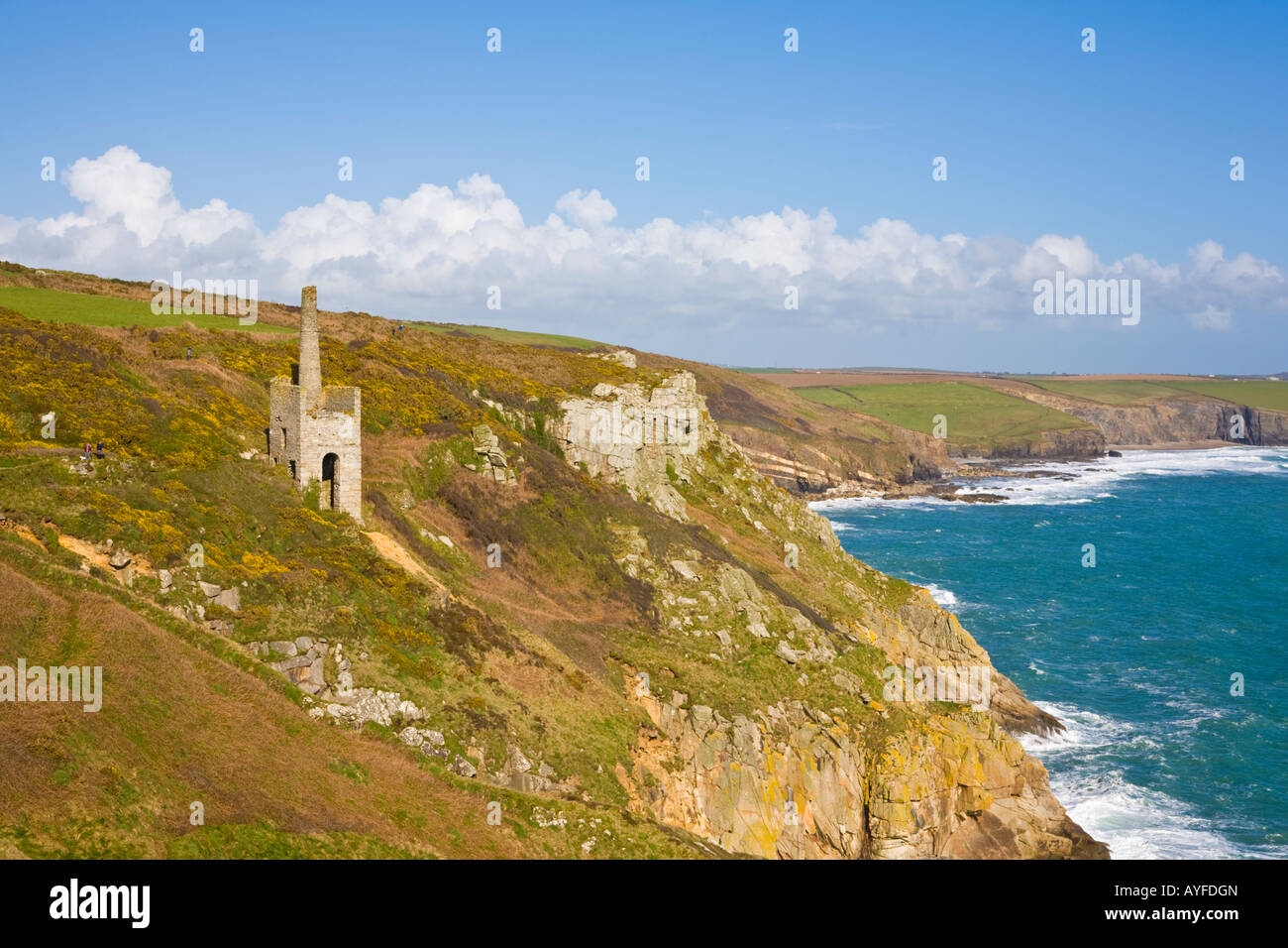 Looking along the coast from Trewavas Head Cornwall England UK with the ...