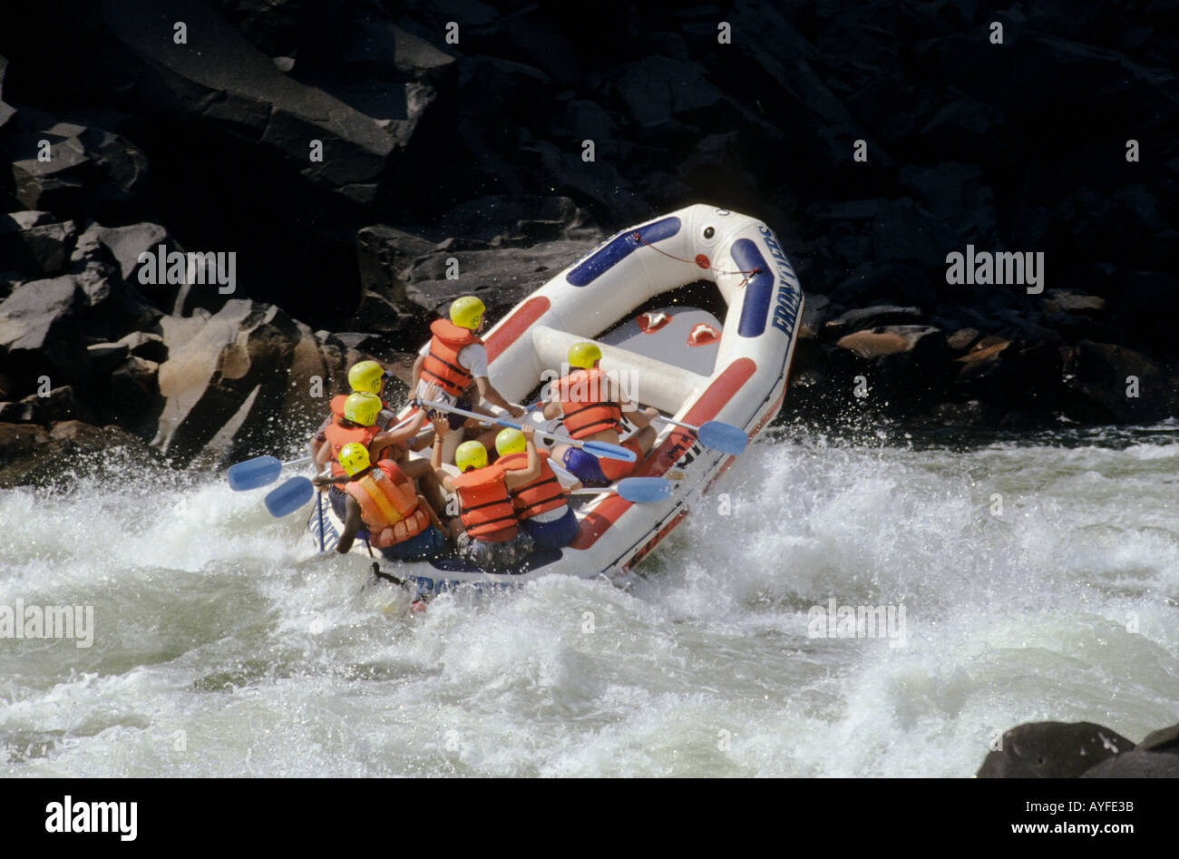 Whitewater rafting Zambezi River Zimbabwe Zambia border Africa Stock ...