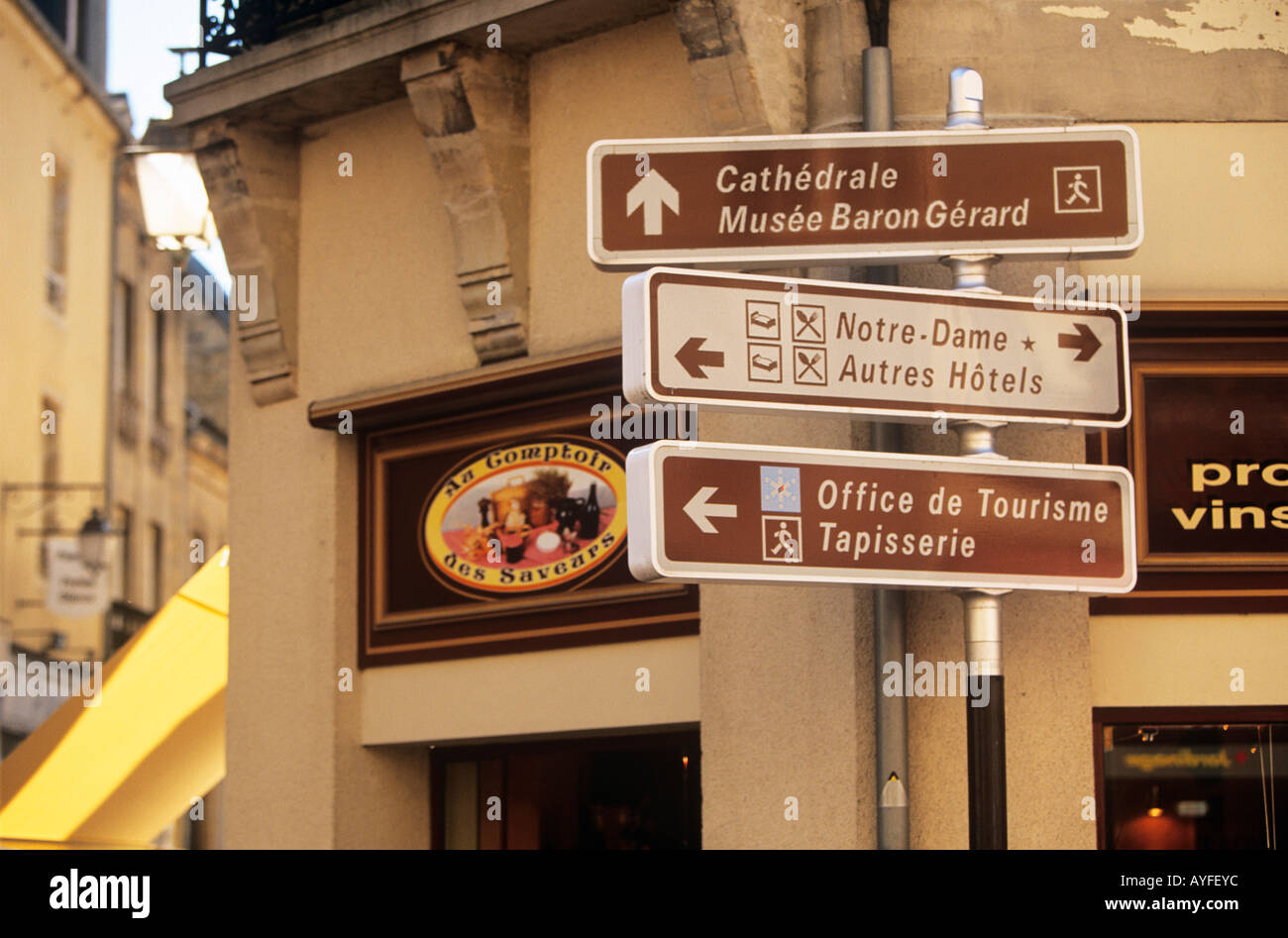 Detail of tourist information direction signs at Bayeux Stock Photo - Alamy