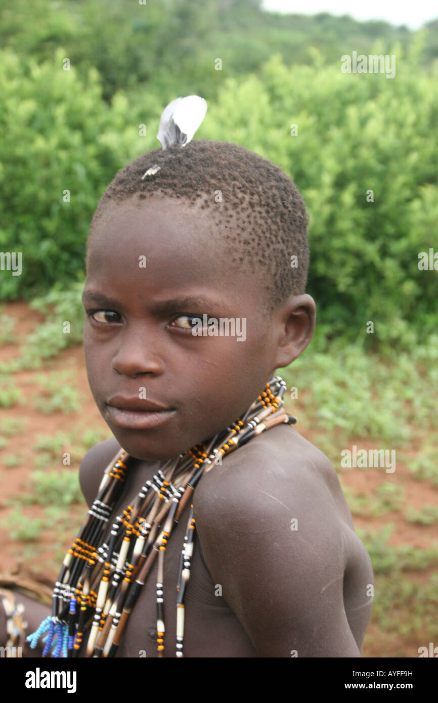 Africa Tanzania Lake Eyasi young male Hadza child a small tribe of ...