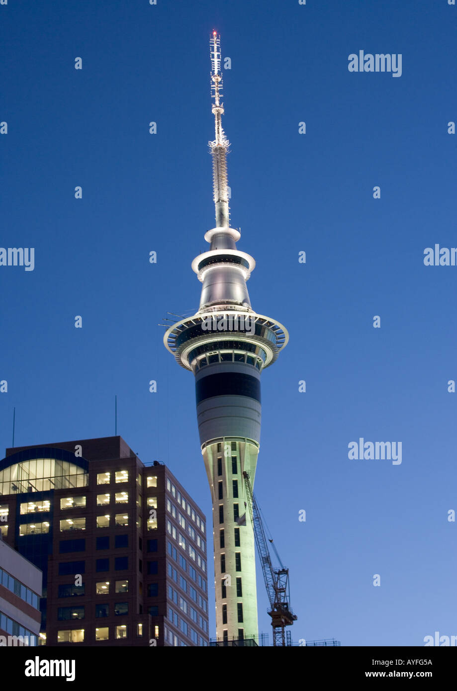 High rise skyline of Auckland at night North Island New Zealand ...
