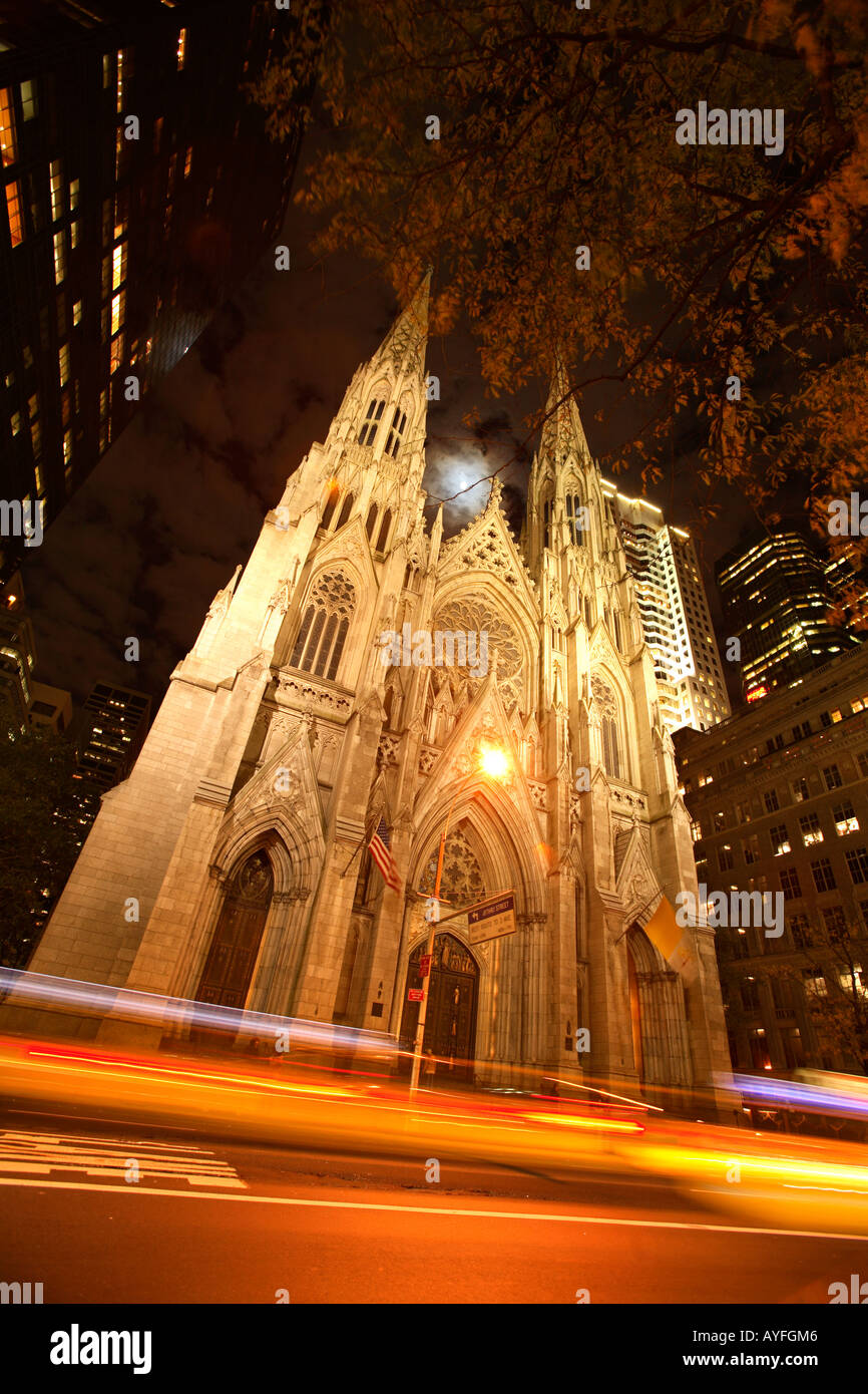 St. Patricks Cathedral with Cars Blurring by, New York City Stock Photo ...