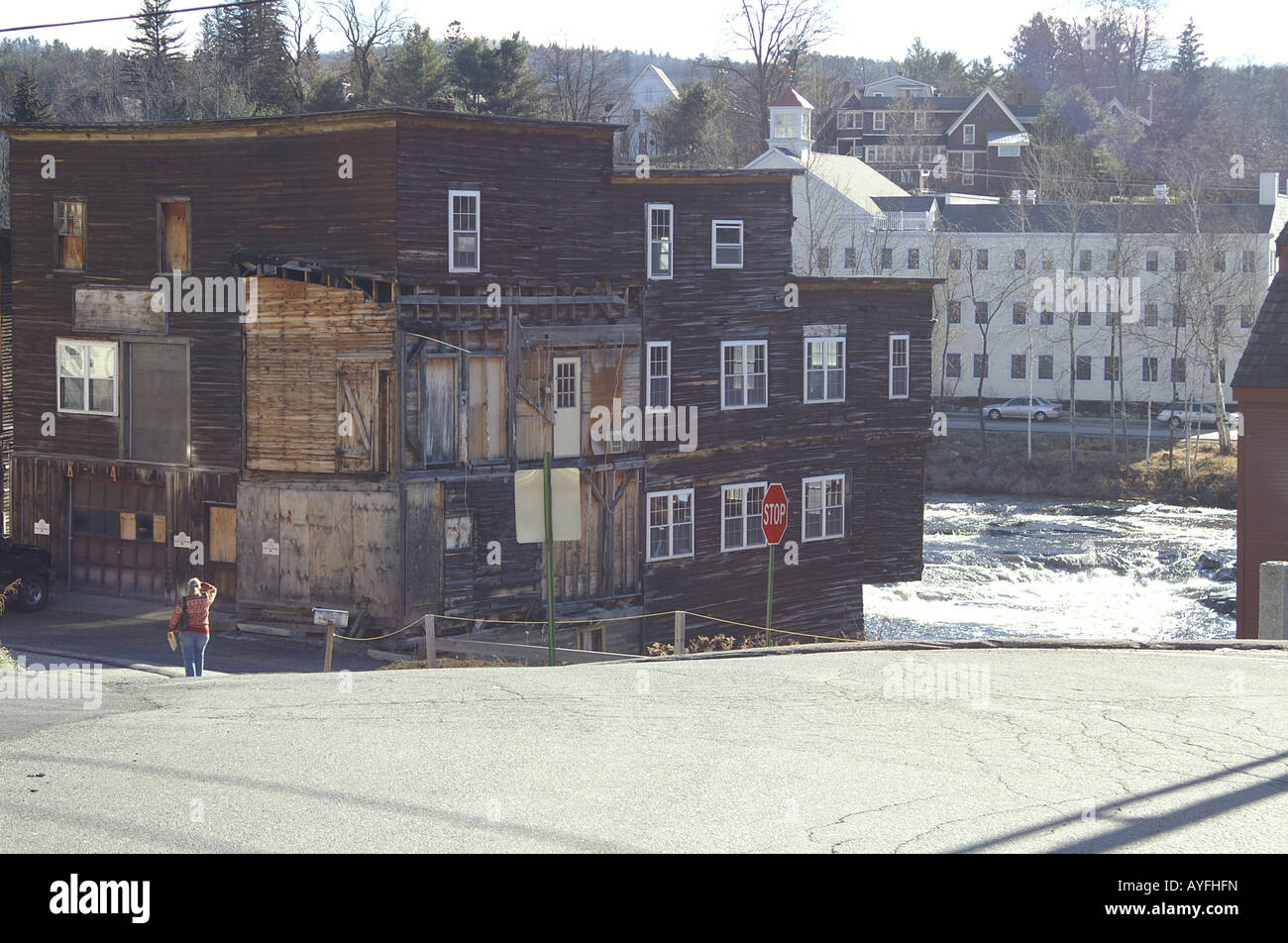 Old, abandoned and derelict mill building in New England Stock Photo ...