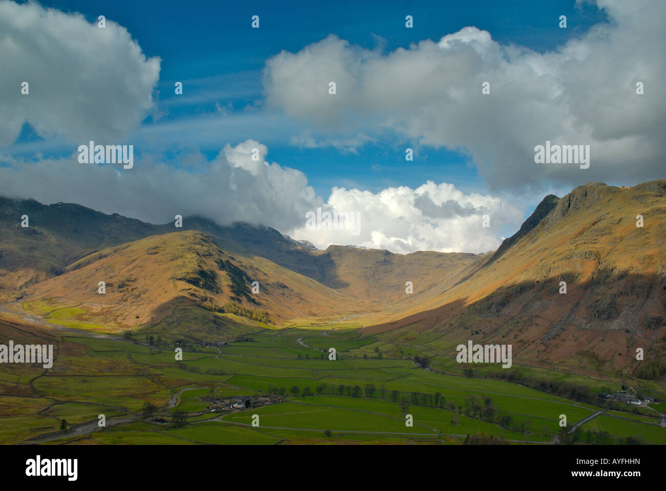The Great Langdale valley viewed from Side Pike, with Oxendale to the ...