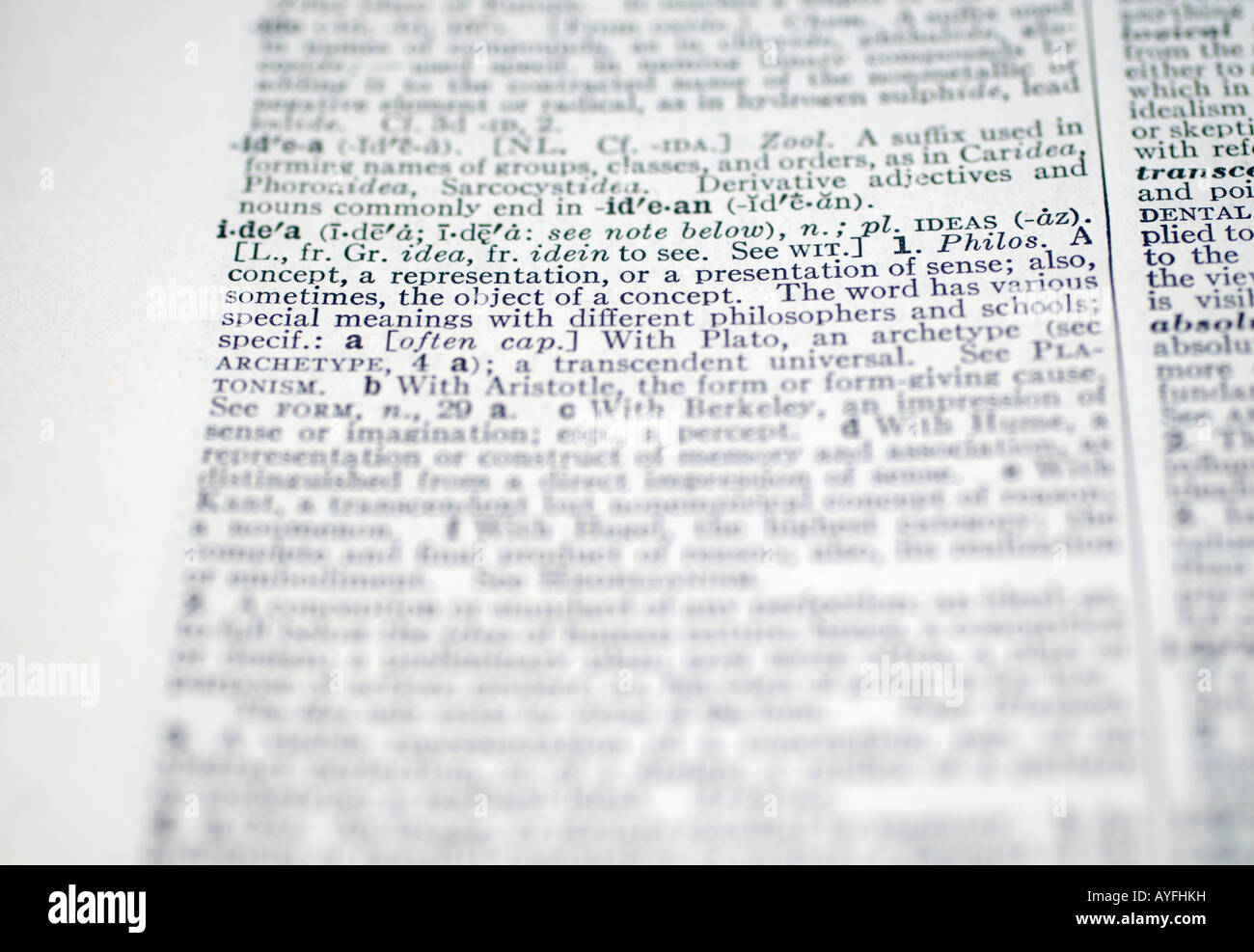 A close up selective focus on the definition of Idea Stock Photo - Alamy