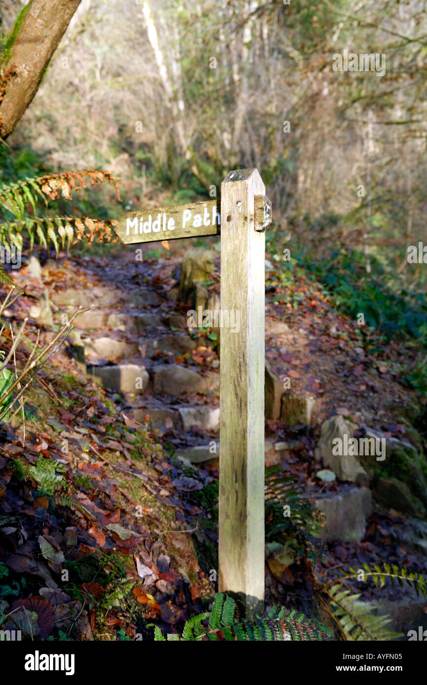 Sign Post with Middle Path engraved upon Stock Photo - Alamy