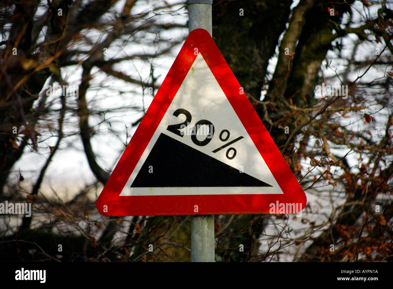 Steep Hill sign 20 percent one in five Stock Photo - Alamy