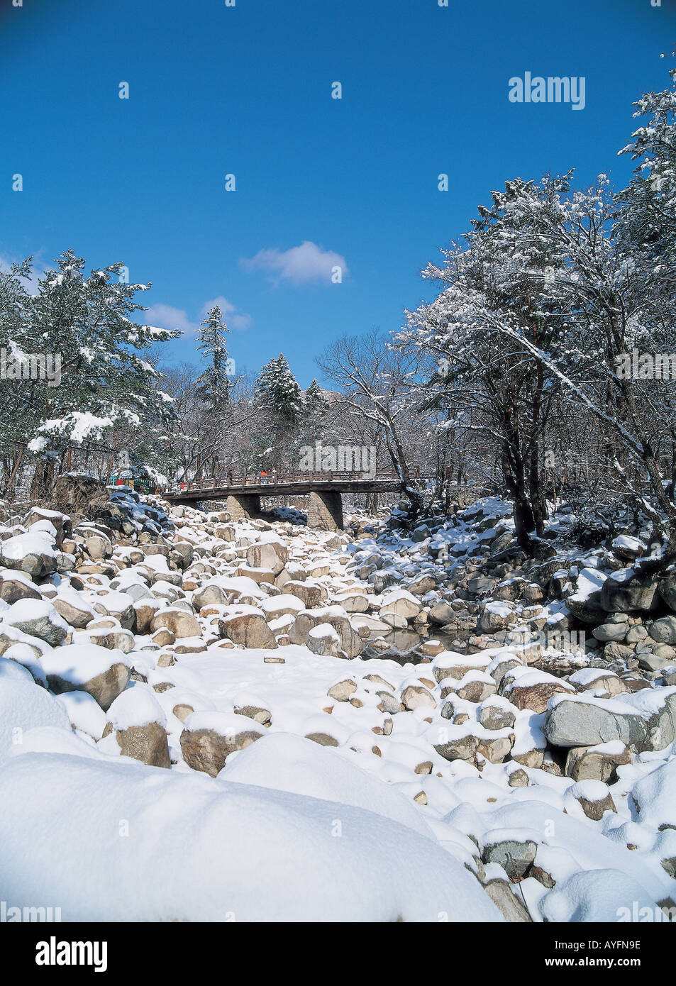 Bridge with Snow Stock Photo - Alamy