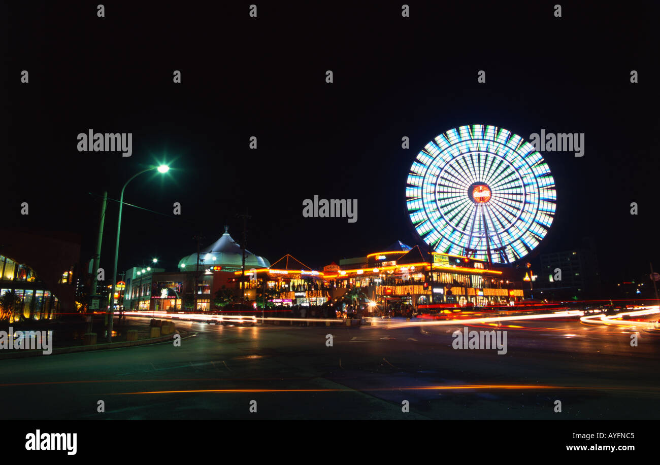 Neon lights and ferris wheel of American Village, Chatan Town, Okinawa ...