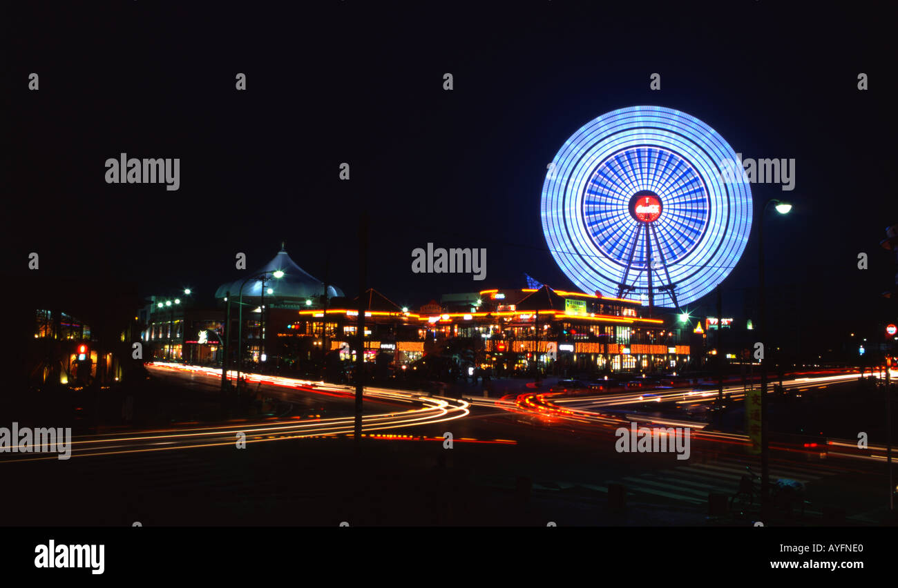 Neon lights and ferris wheel of American Village, Chatan Town, Okinawa ...