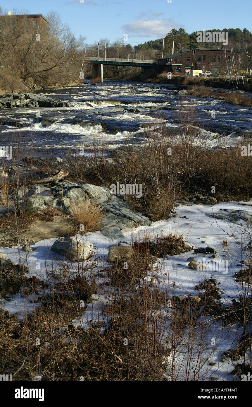 New England River in January with Icy Banks Stock Photo - Alamy