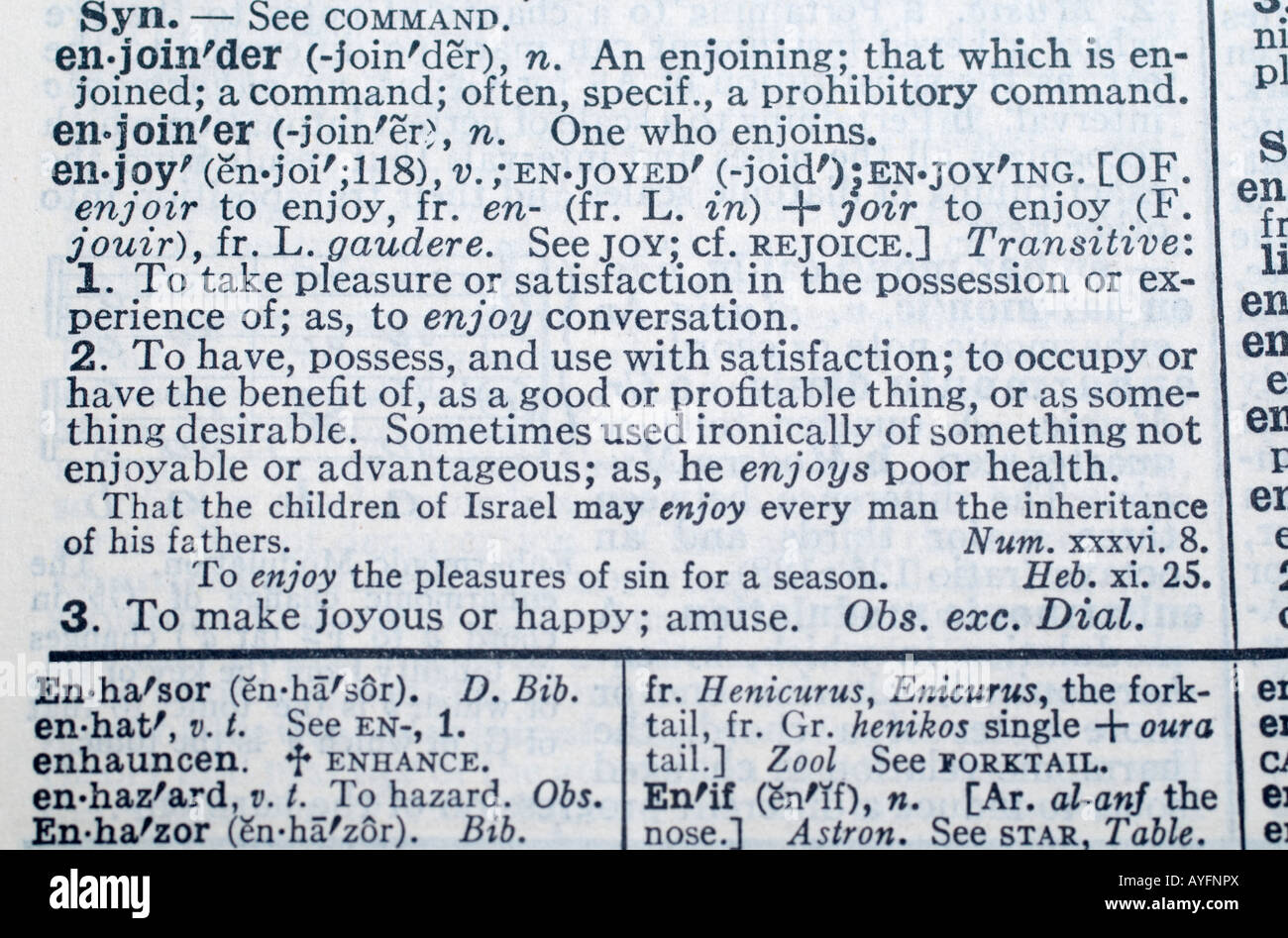 Old english dictionary enjoy hi-res stock photography and images - Alamy