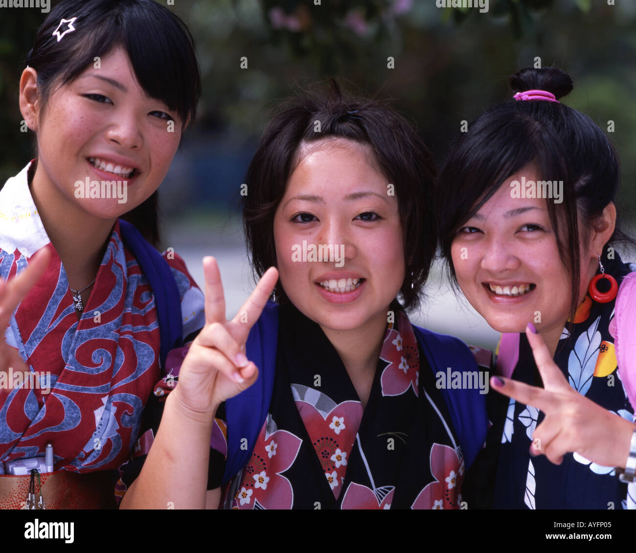 Japanese high school girls wearing summer yukata at school eisa ...
