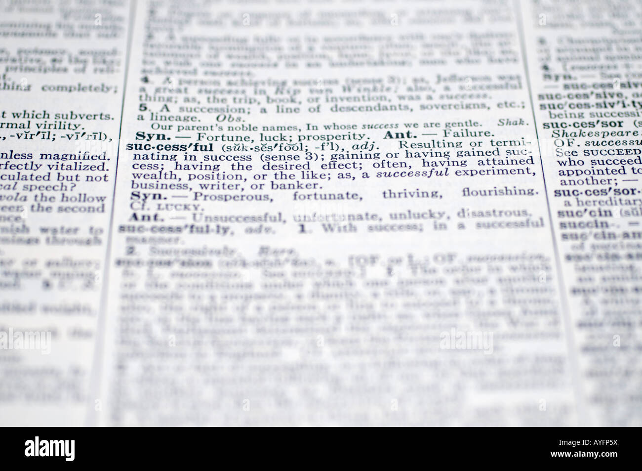 A close up selective focus on the definition of Successful Stock Photo ...