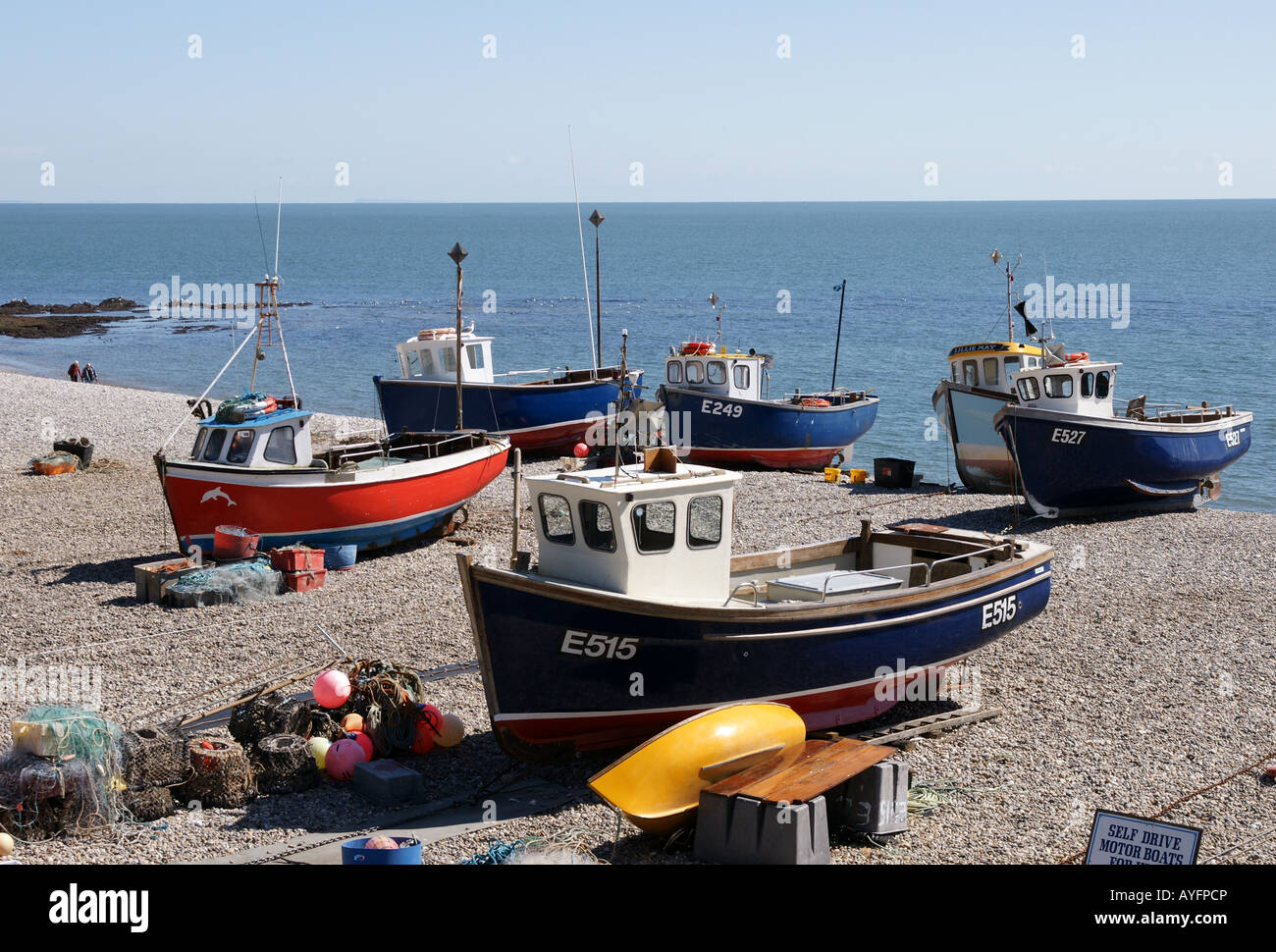 Fishing boats Beer Devon England Stock Photo - Alamy