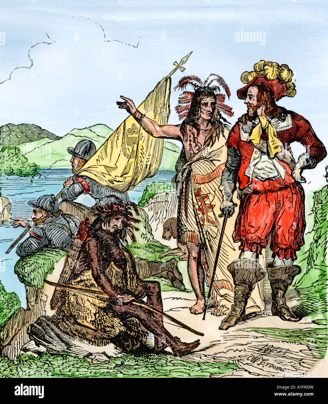Hernando de Soto discovering the Mississippi River after an overland ...