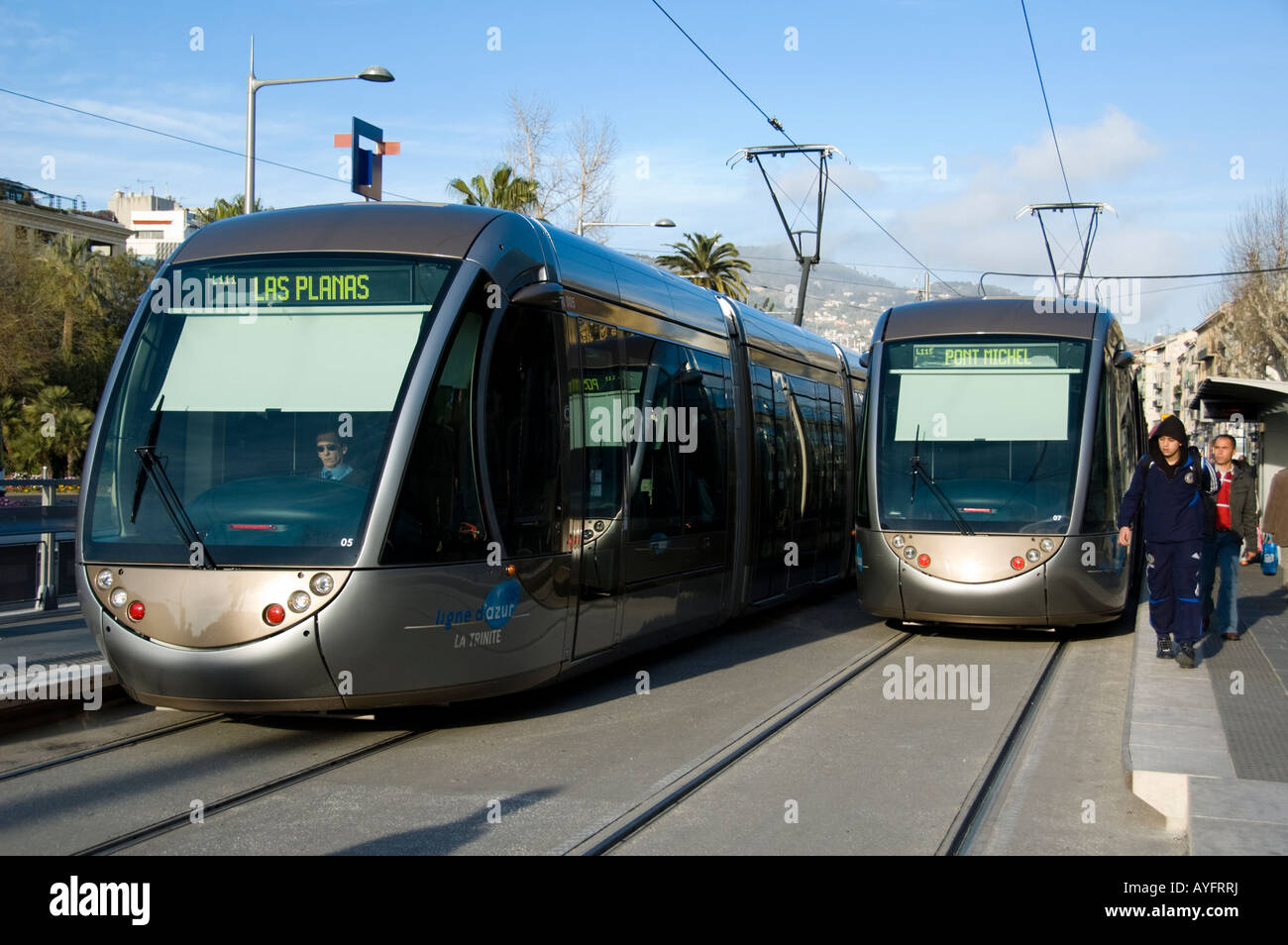 Two tram trains in Nice city centre, South France Stock Photo - Alamy