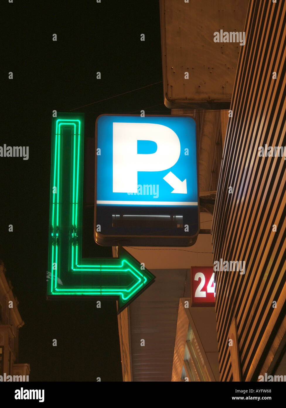Green neon car park sign hi-res stock photography and images - Alamy