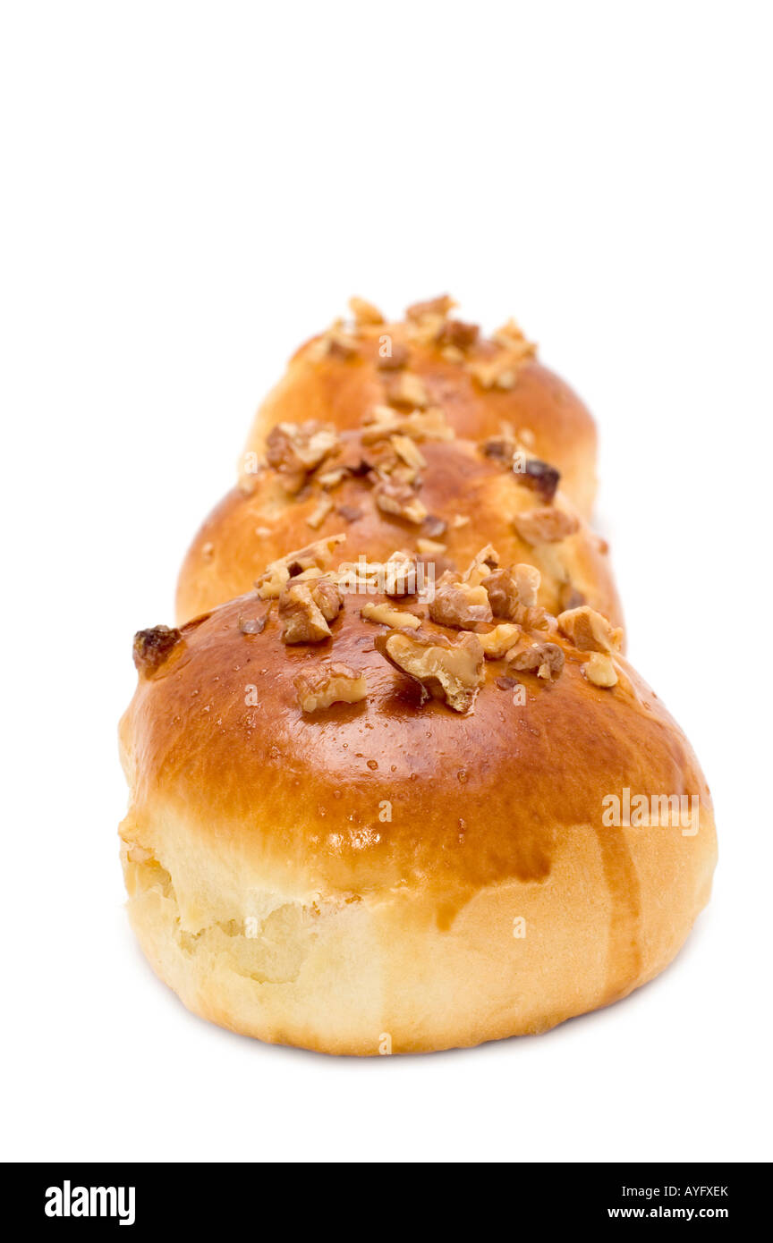 object on white food Three baking bun Stock Photo - Alamy