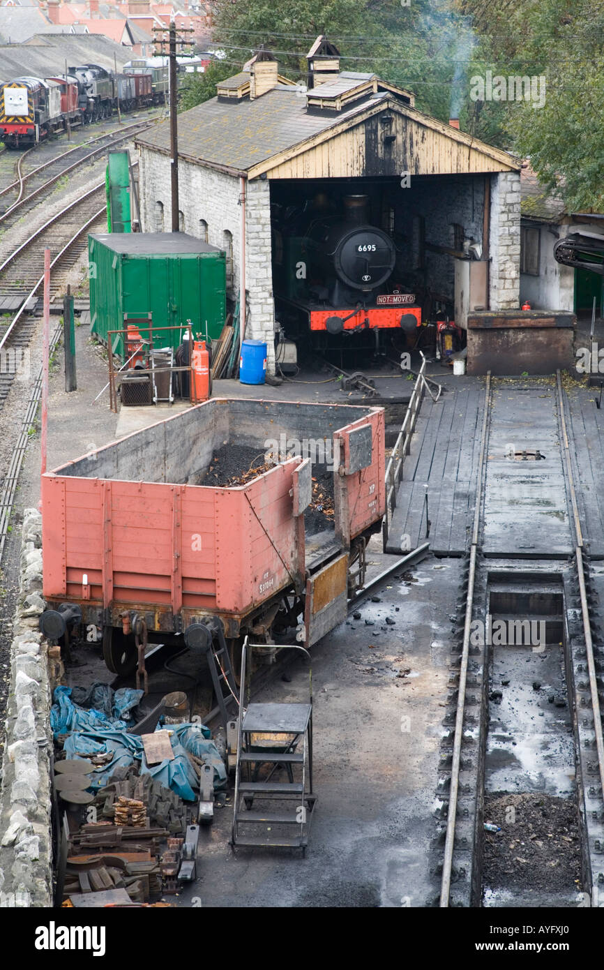 The engine shed at Swanage from the nearby overbridge GWR 56xx 0-6-2T ...