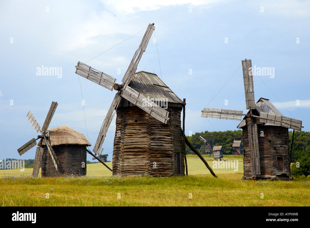 Ancient wooden windmills Stock Photo - Alamy