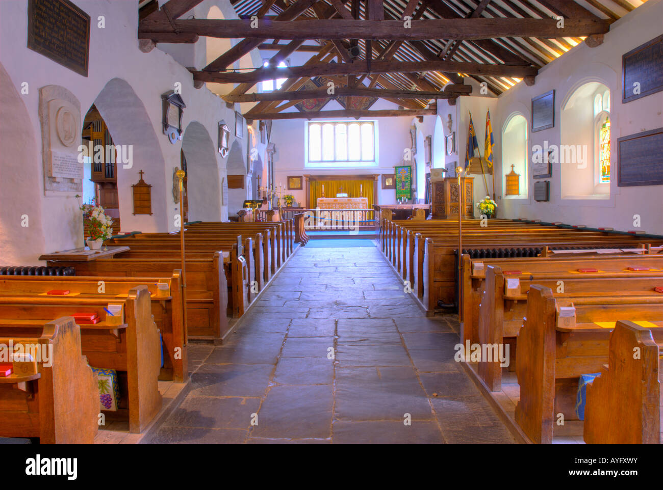 Interior of St Oswald's Church, Grasmere, Lake District National Park ...