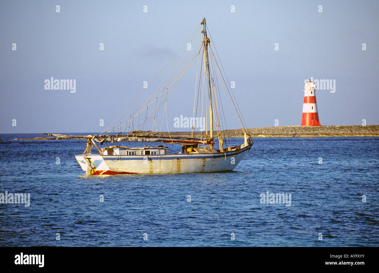 CARIBBEAN BAHAMAS ISLANDS NASSAU A local fishing boat anchored in the ...