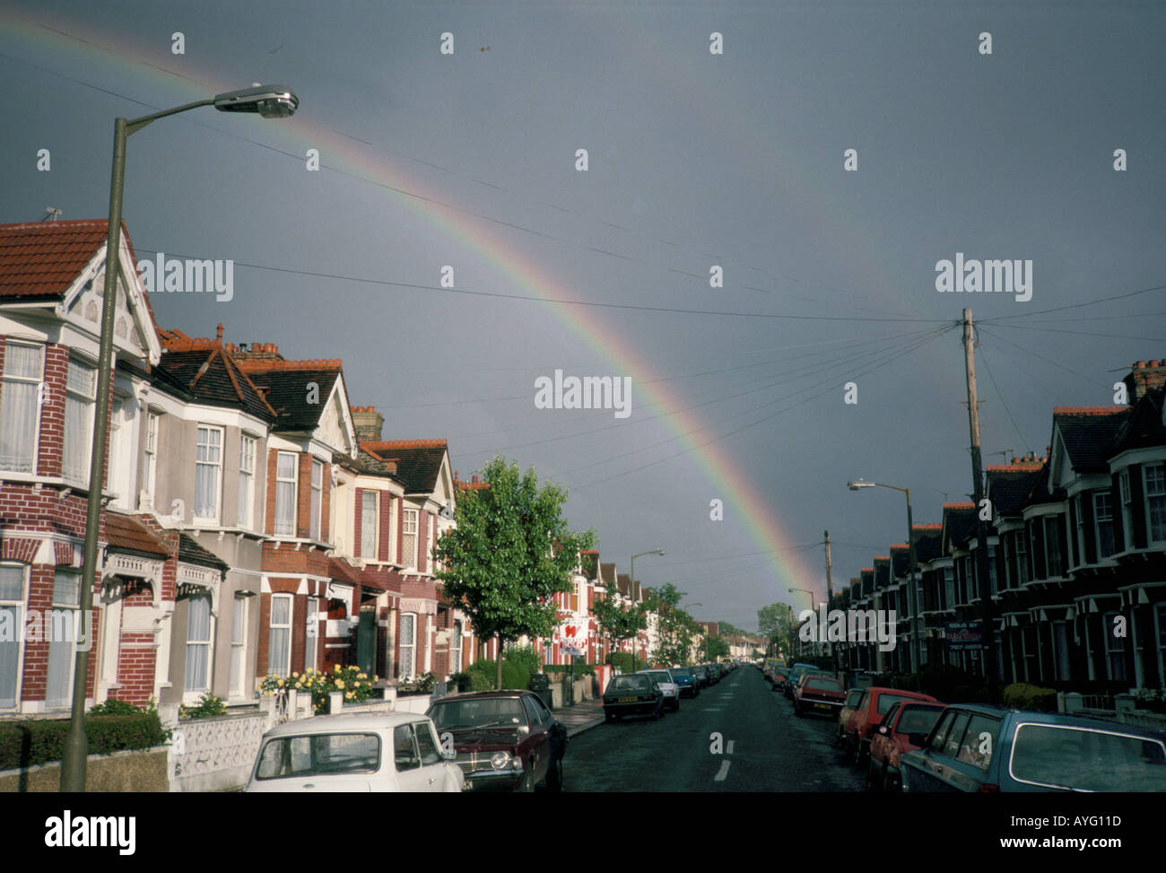 rainbow over suburbia Tooting London England Stock Photo - Alamy