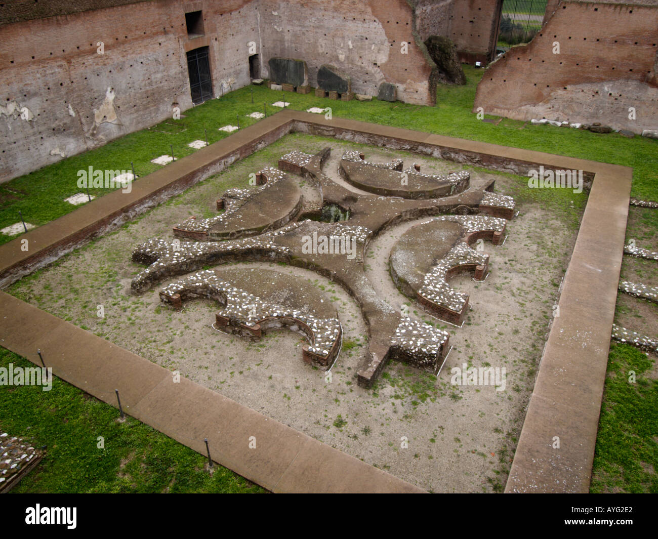 Ancient building foundations on the Palatine hill in the center of Rome ...