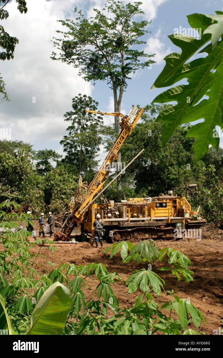 Exploration core drilling with RC drill rig in bush, surface gold mine ...